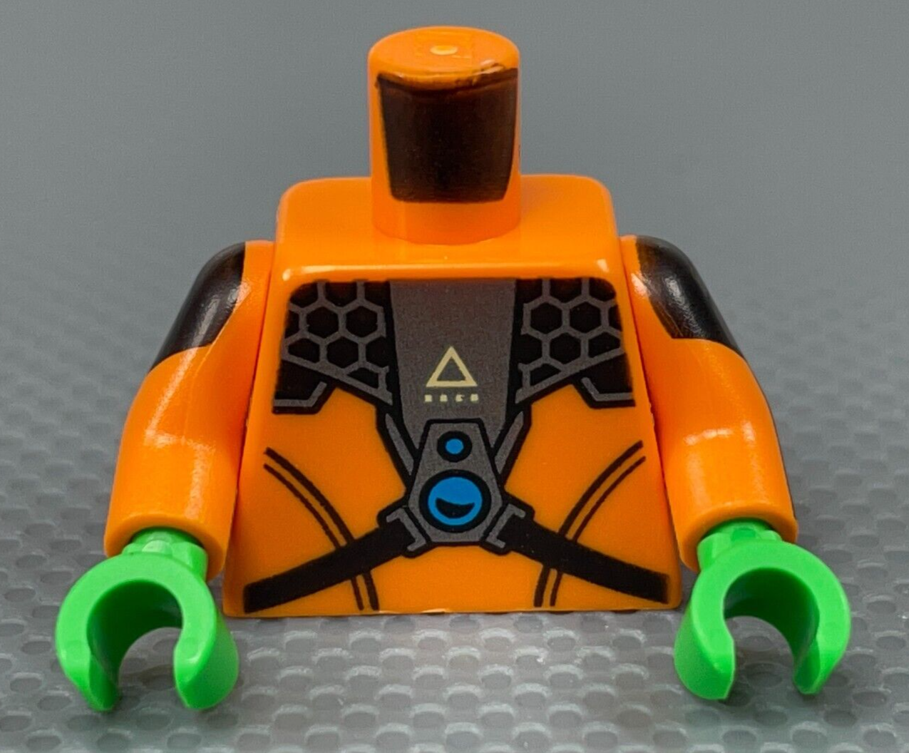 LEGO Minifigure Orange Torso Pearl Dark Gray Armor Black Stripes Green ...