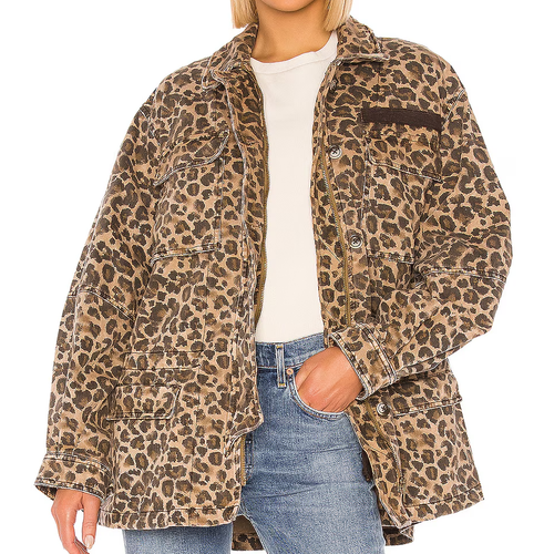 Free People Jacket Women’s Medium Military Field Camo Leopard Print Zip ...