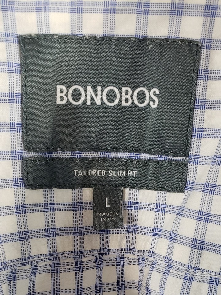 Bonobos Men's Dress Shirt Large Tailored Slim Fit Men's Blue Checkered ...