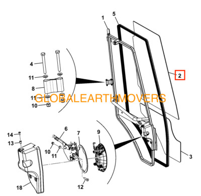 JCB PARTS - GENUINE UPPER DOOR TINTED GLASS LH (PART NUMBER: 334/Y0831 ...