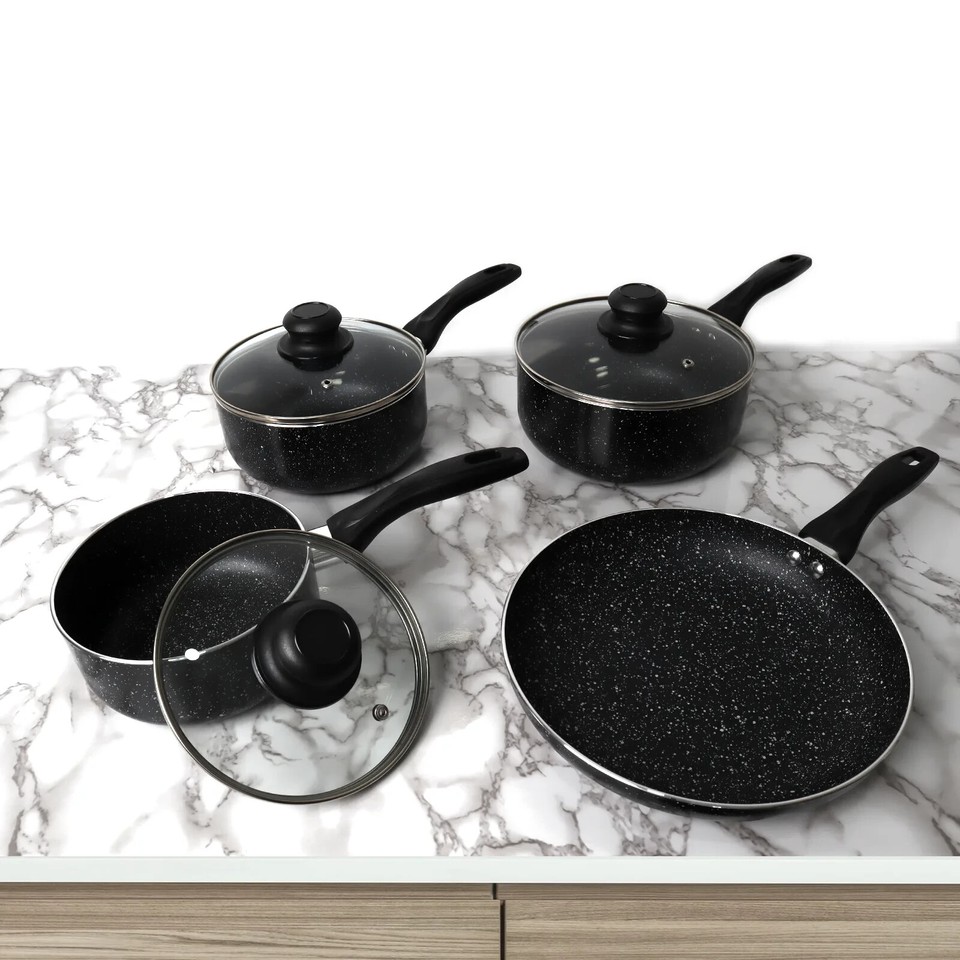 7Pc Non Stick Cookware Set Black Cooking Pot FryPan Saucepan Set with ...