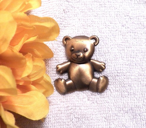 CLASSIC PIN BROOCH TEDDY BEAR MOVING HEAD EARS ARMS LEGS GOLD TONE ...
