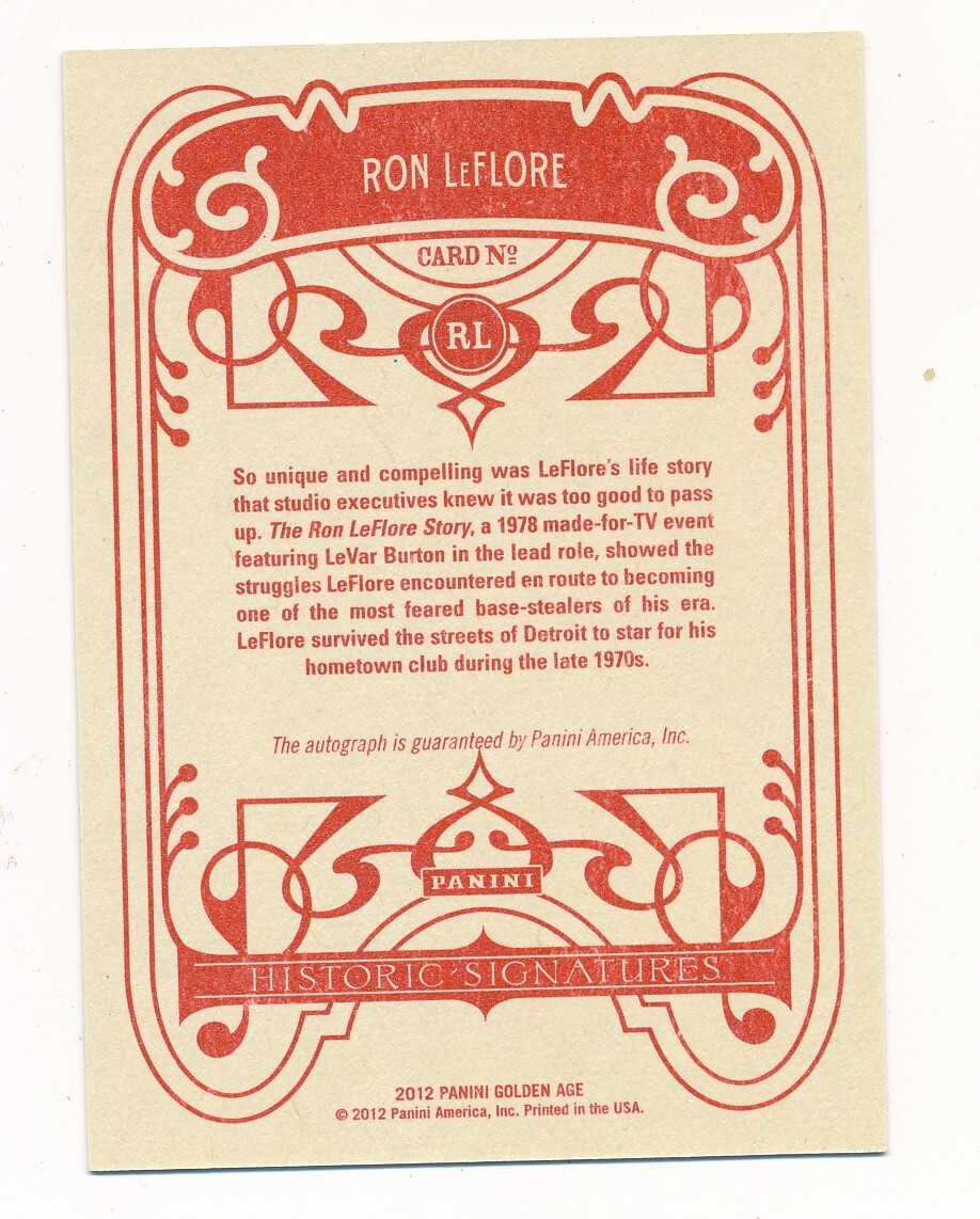 2012 Panini Golden Age - Historic Signatures Ron LeFlore #RL (AU) for ...