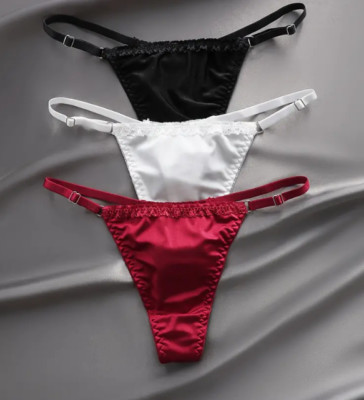 Women's Beautiful Satin Thongs - with Contrast Lace, adjustable Tanga ...