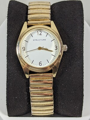 Structure White Dial Round Gold Tone case Stainless Steel Stretch Band ...