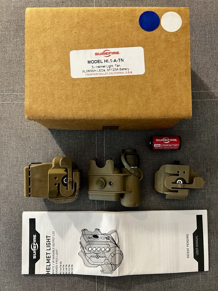 SUREFIRE HL1-A-TN & Helmet Light & Rail Mount adapter - BLUE/WHITE/IR ...