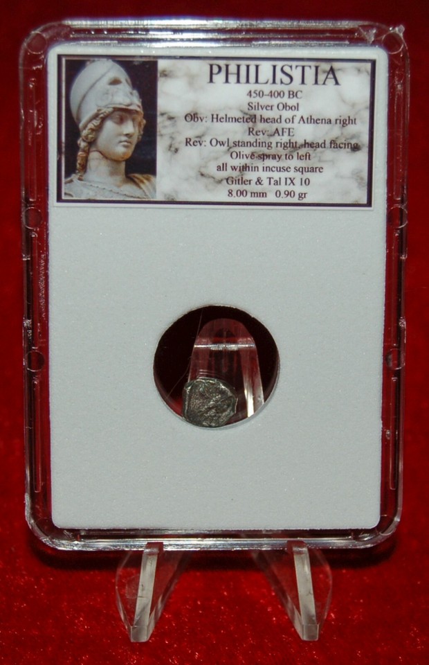 Ancient Coin PHILISTIA Helmeted Athena and Owl Silver Obol Rare Type of ...