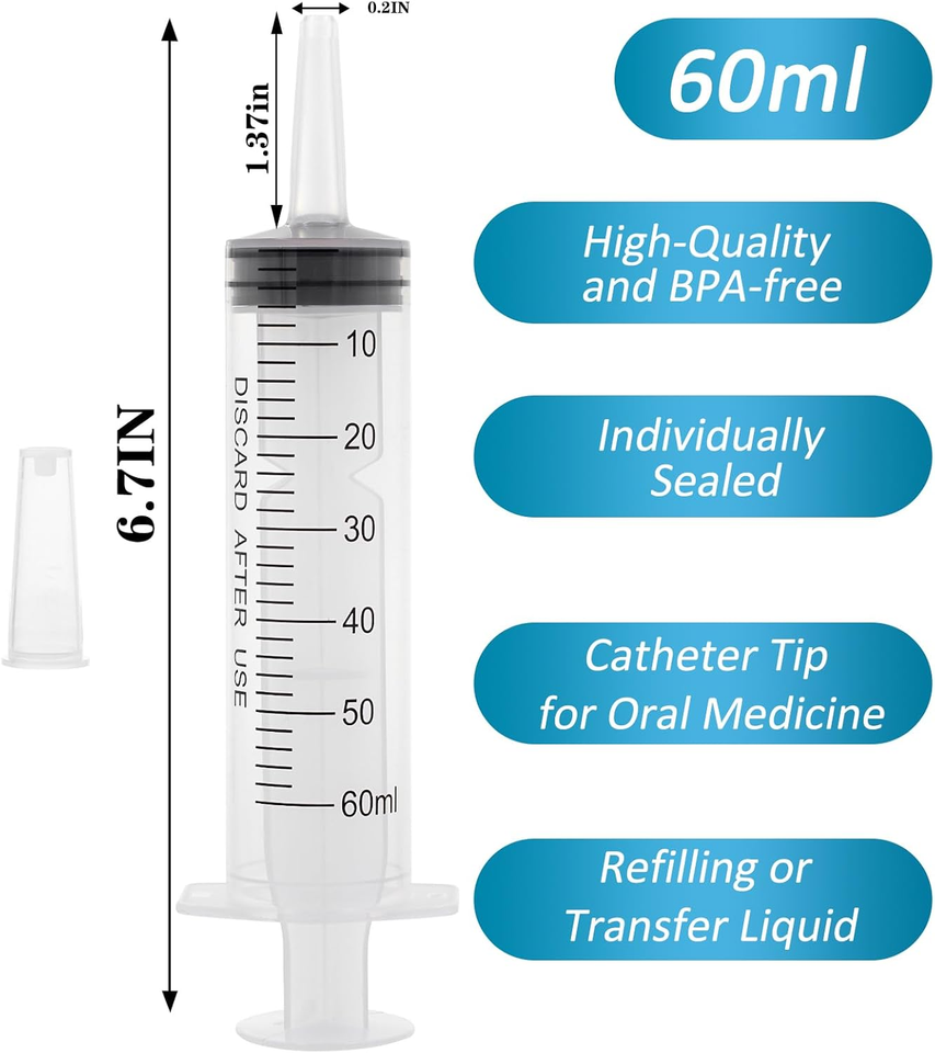 60Ml Syringe with Cap, Syringes without Needle, Measurement Applicator ...
