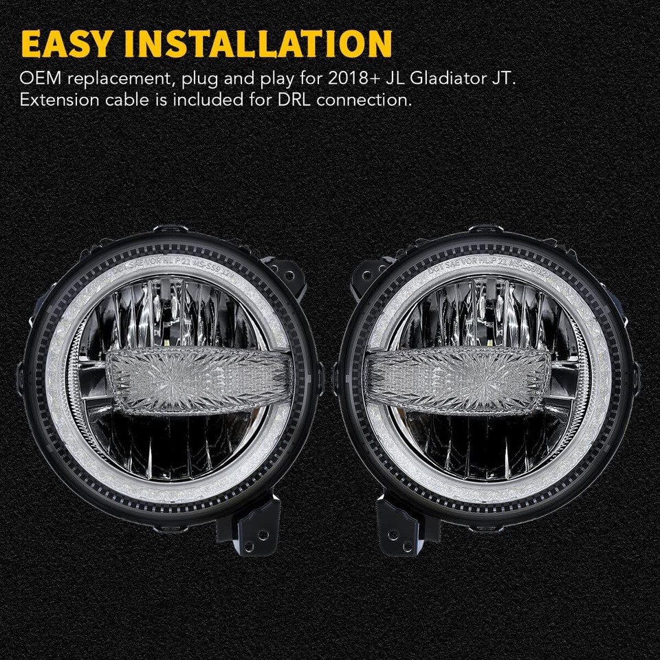 Pair 9'' Inch LED Front Headlights For Jeep Wrangler JL JLU Gladiator ...
