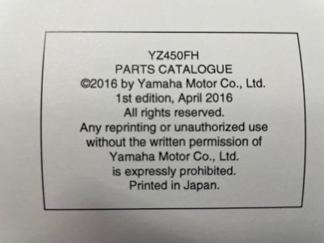 YZ450FH GENUINE YAMAHA PARTS CATALOG / 2016 / SPIRAL NOTEBOOK / DEALER ...