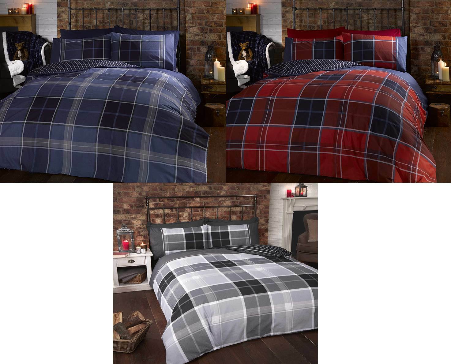 Check Reversible Striped Duvet Cover Bedding Set Printed Quilt Cover 2 ...