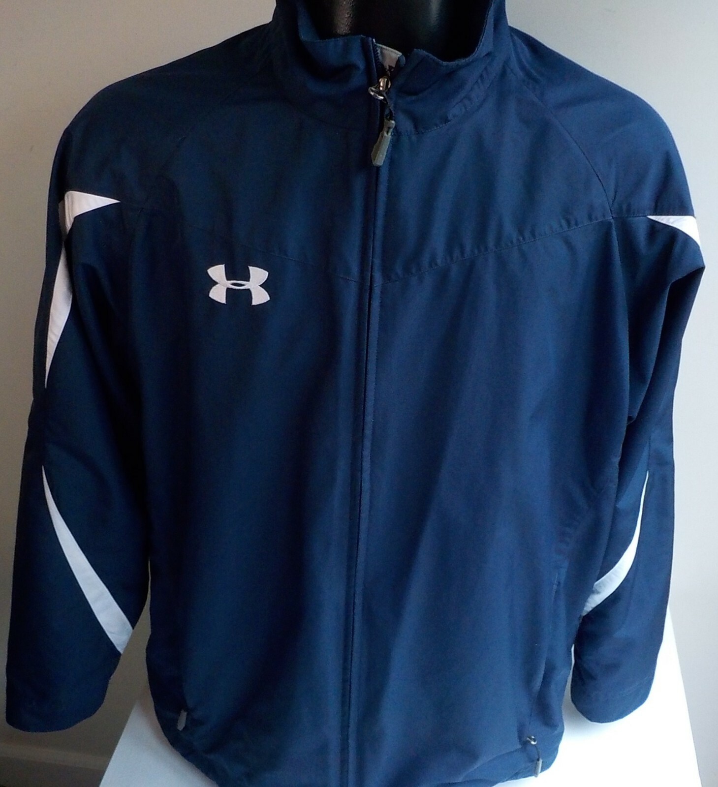 UNDER ARMOUR Zipper Front Navy and White Jacket SZ LARGE Poly Fully ...