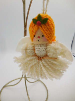Vintage Yarn and Felt Christmas Ornament Angel White Yarn White Felt 4 ...