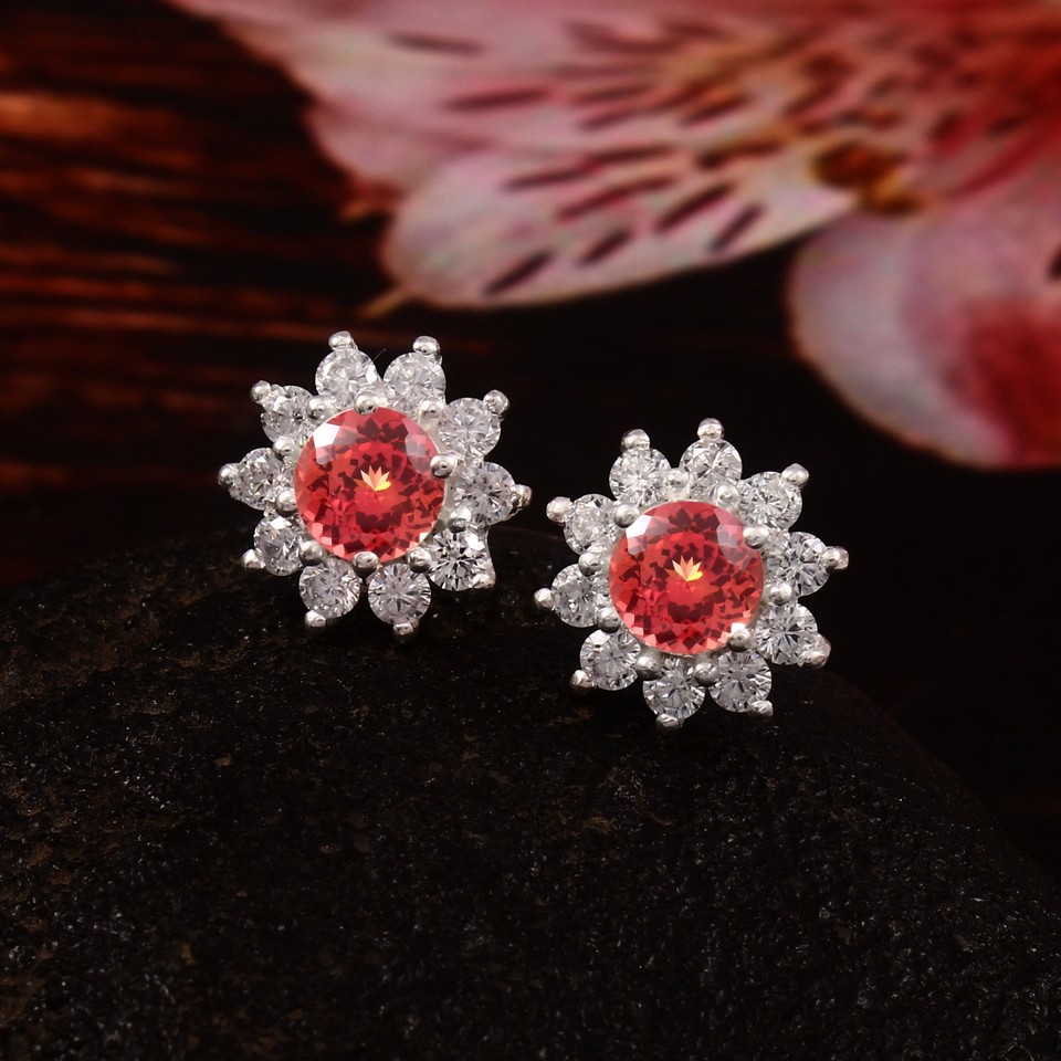 Padparadscha Sapphire Round 6x6MM 925 Silver Stud Earrings September ...