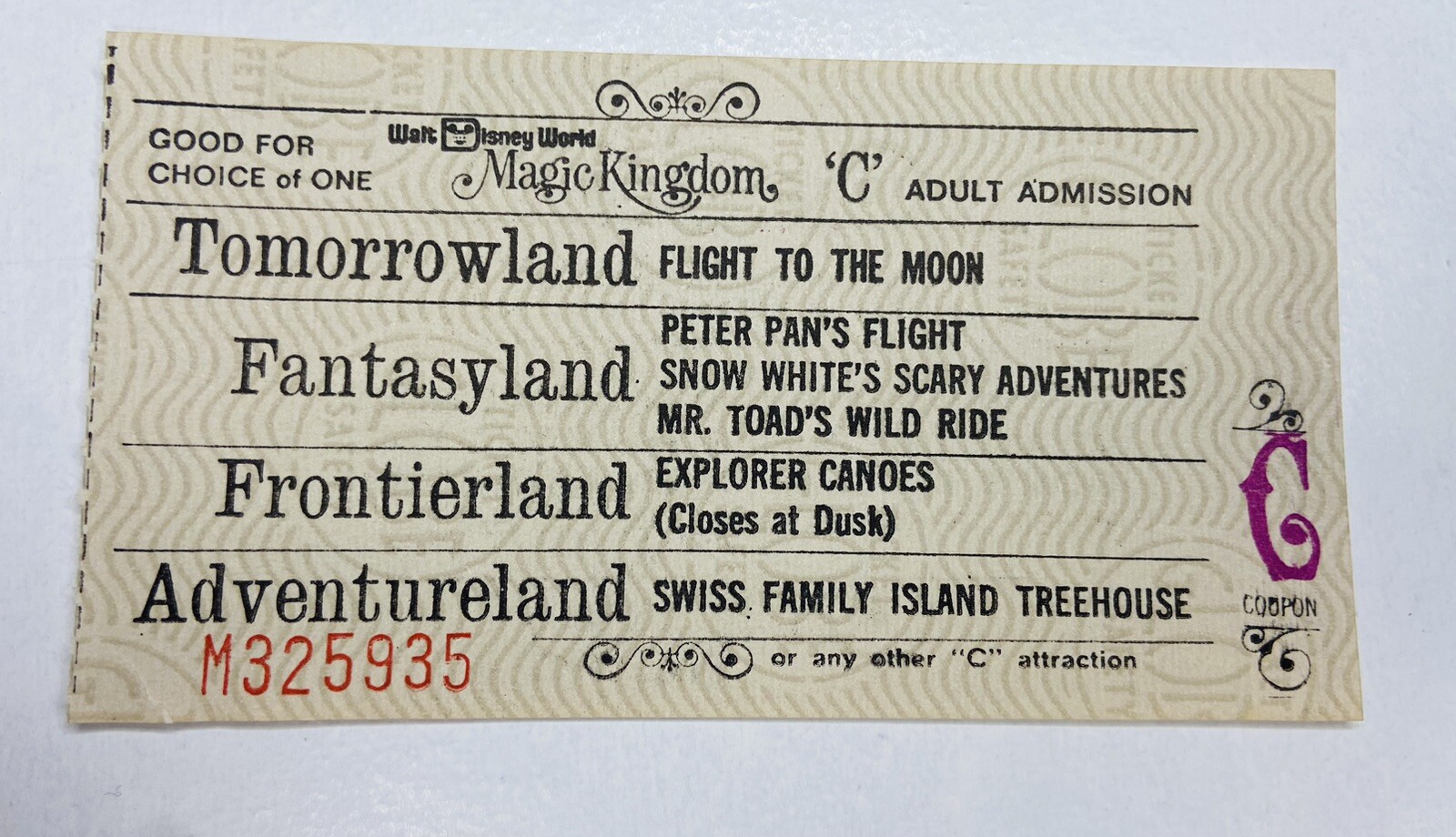 Walt Disney World Magic Kingdom C Coupon vintage Tomorrowland | eBay