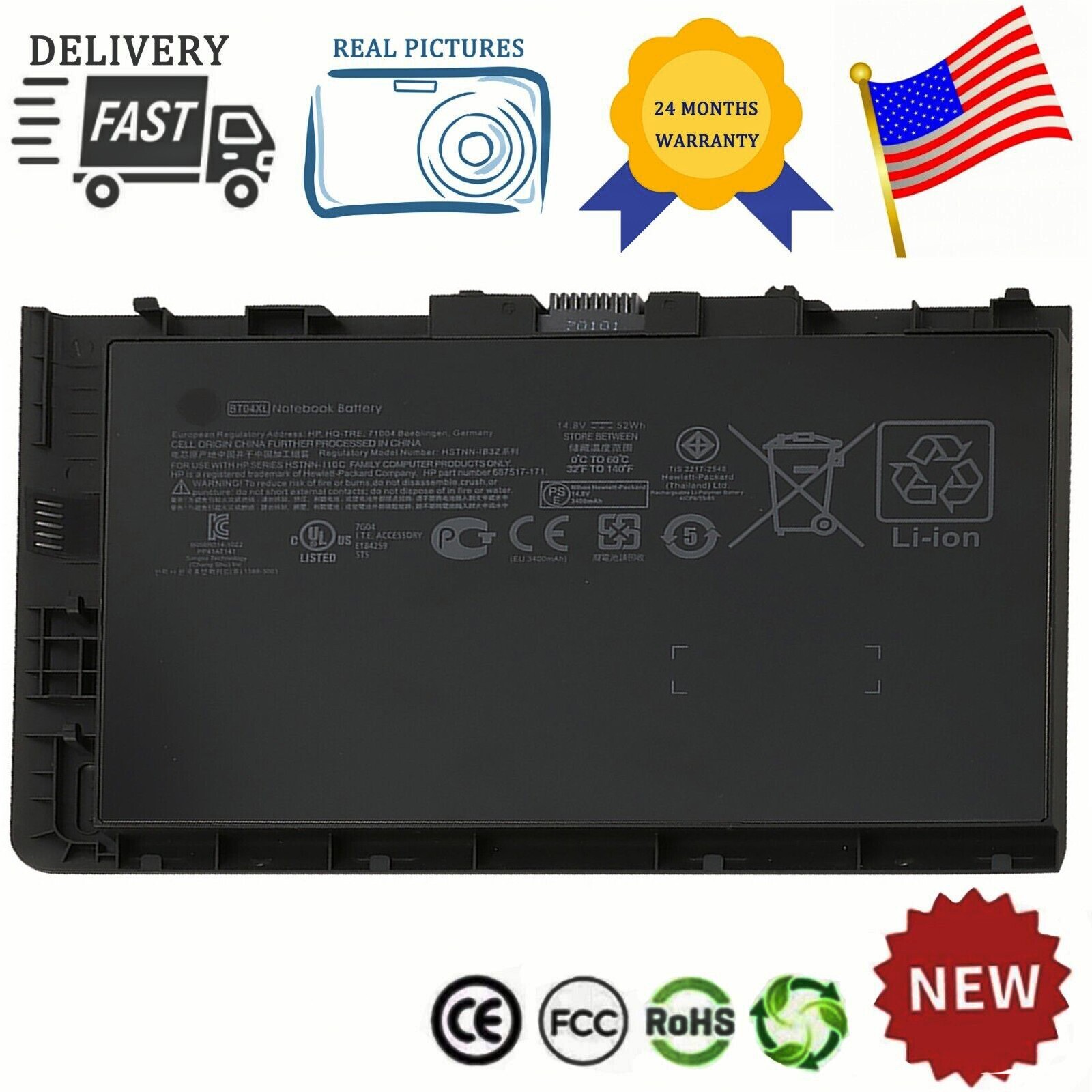 BT04XL Battery For HP EliteBook Folio 9470m 9480m 687945-001 682962-001 ...