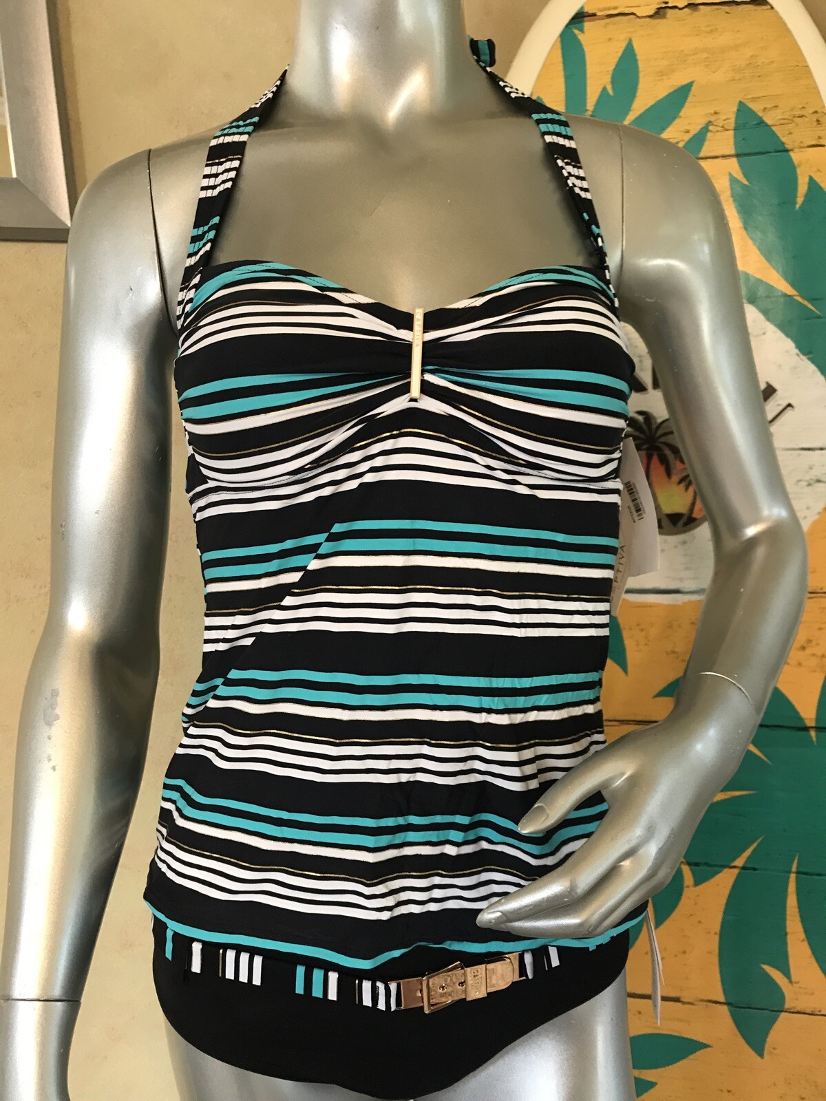 Captiva by Christina Turquoise Striped Halter Tankini Set Belted M $126 ...