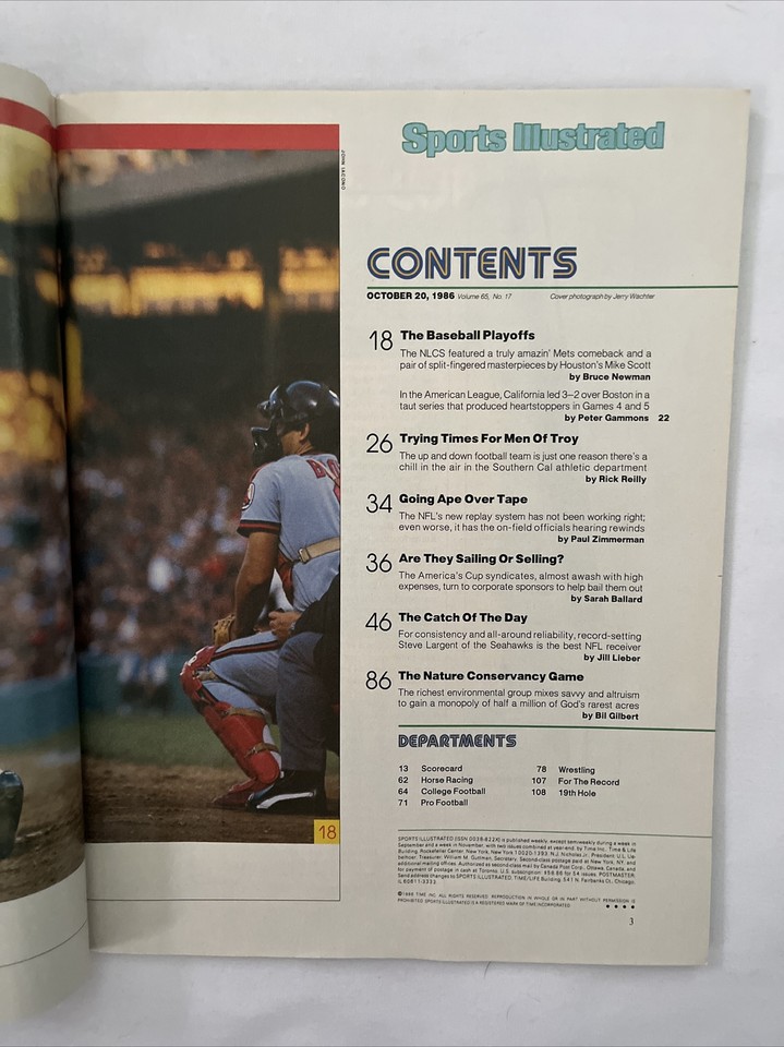 1986 October 20 Sports Illustrated Magazine The Comeback Playoffs ...