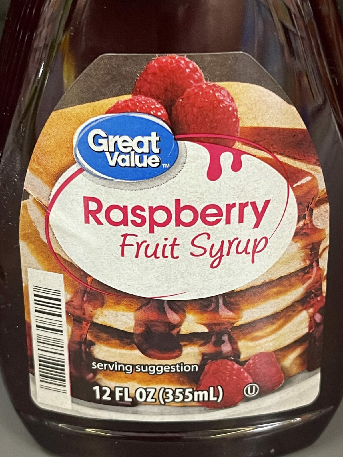 FOUR BOTTLES Great Value Raspberry Fruit Syrup 12 fl oz Pancake Waffle ...