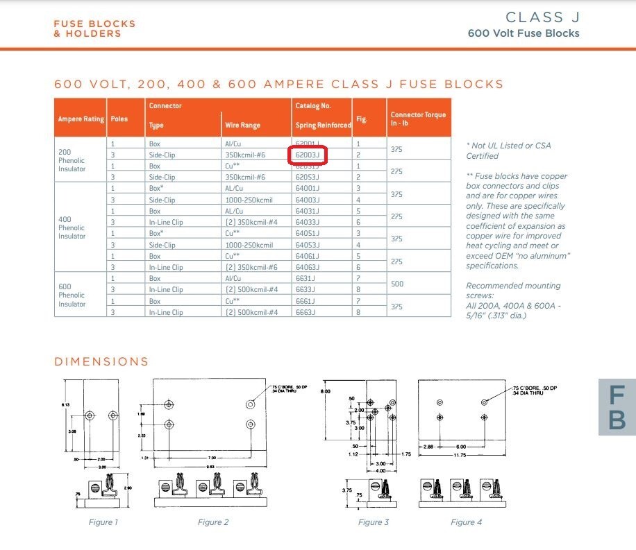 Mersen Ferraz Shawmut 62003J Class J Fuse Block Holder 600V 200A 3-Pole ...