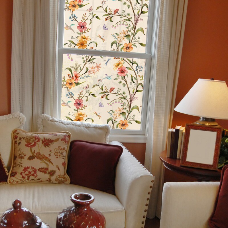 Floral Shading Window Stickers Decals Clings Home Decor PVC Self ...