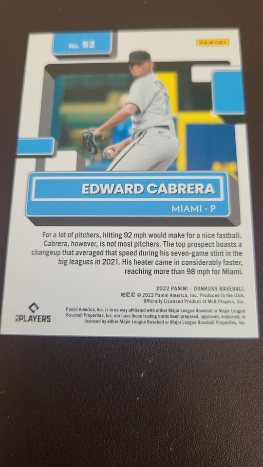 Edward Cabrera Blue Prizm Rated Rookie Card RC 2022 Donruss Optic #52 ...