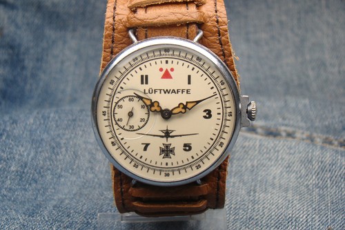 GERMAN PILOT LUFTWAFFE MILITARY WATCH WAR2 WW2 TYPE serviced working w ...