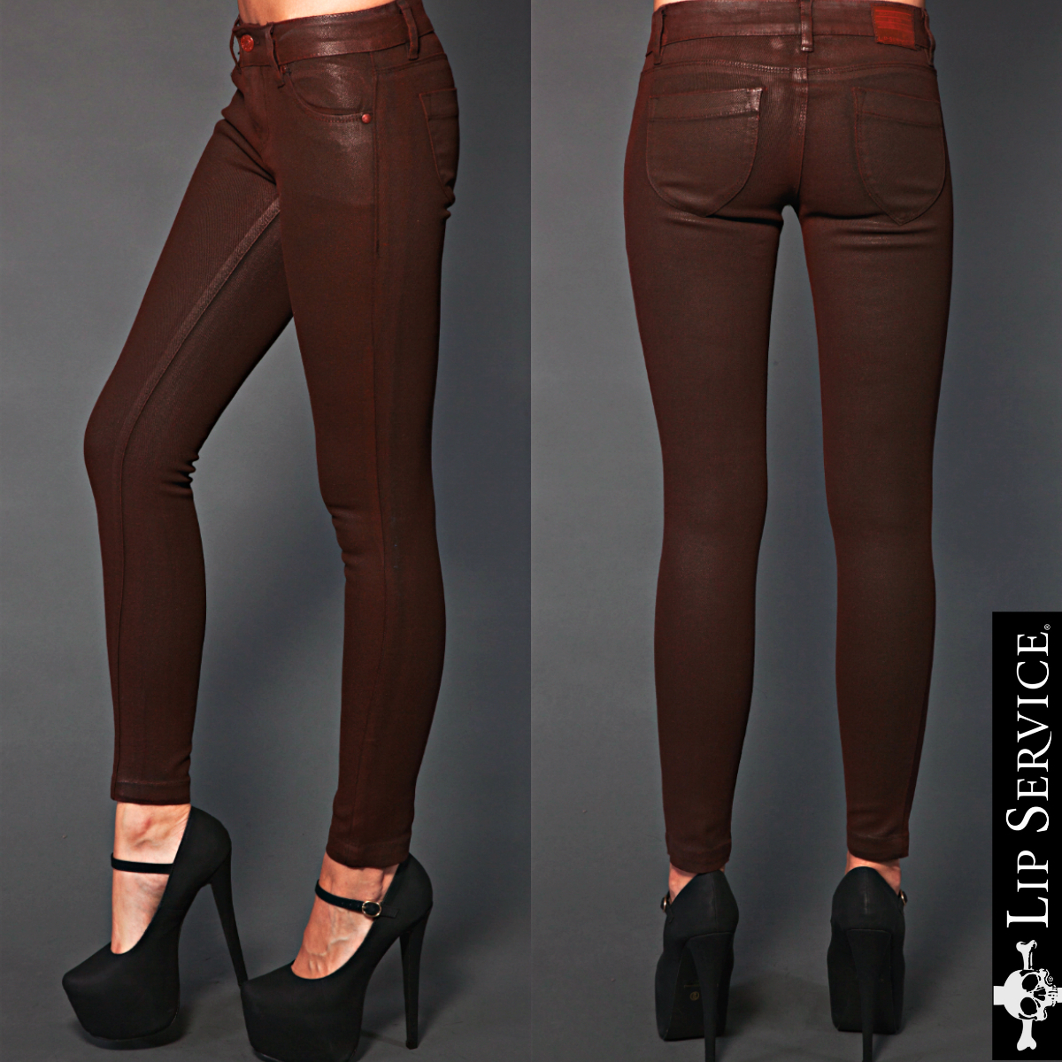 LIP SERVICE WAX LEATHER LOOK GOTH PUNK ROCKABILLY SKINNY KILL CITY ...