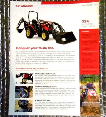 Factory Dealership Specs Brochure Undated Yanmar 324 Compact Tractor ...