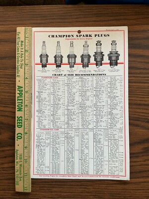 1940 CHAMPION SPARK PLUGS CHART AND COMPRESSION CHART, VERY GOOD ...