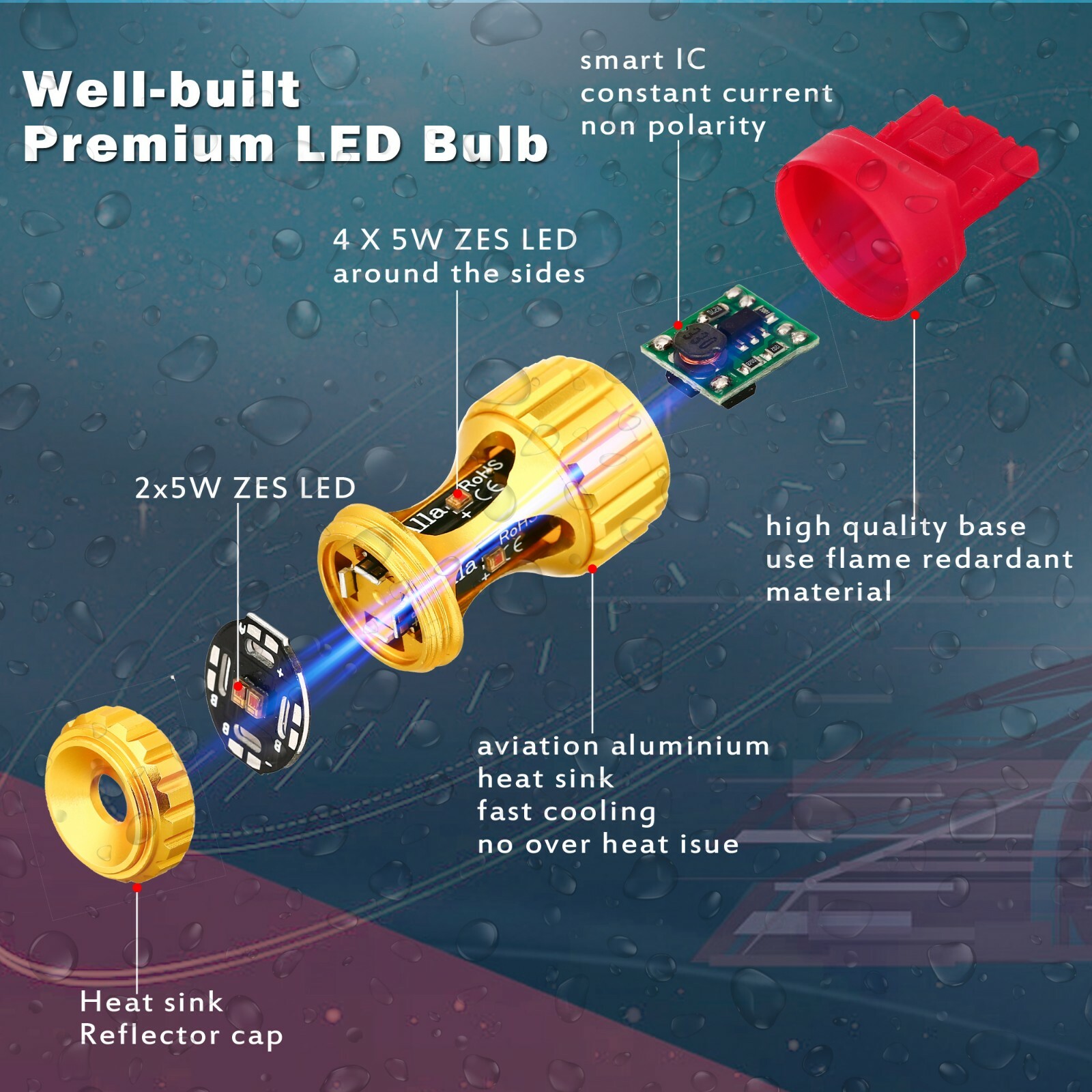Alla 2357A LED Amber Front Turn Signal Light Bulb LH RH Pair Set of 2 ...