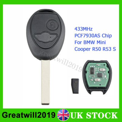 2 Button Remote Key Fob 433MHz For BMW Mini Cooper R50 R53 S 2001 2002 ...