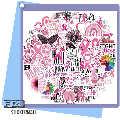 50pcs Pink Ribbon Breast Cancer Gift Vinyl Book Stickers Car Laptop ...