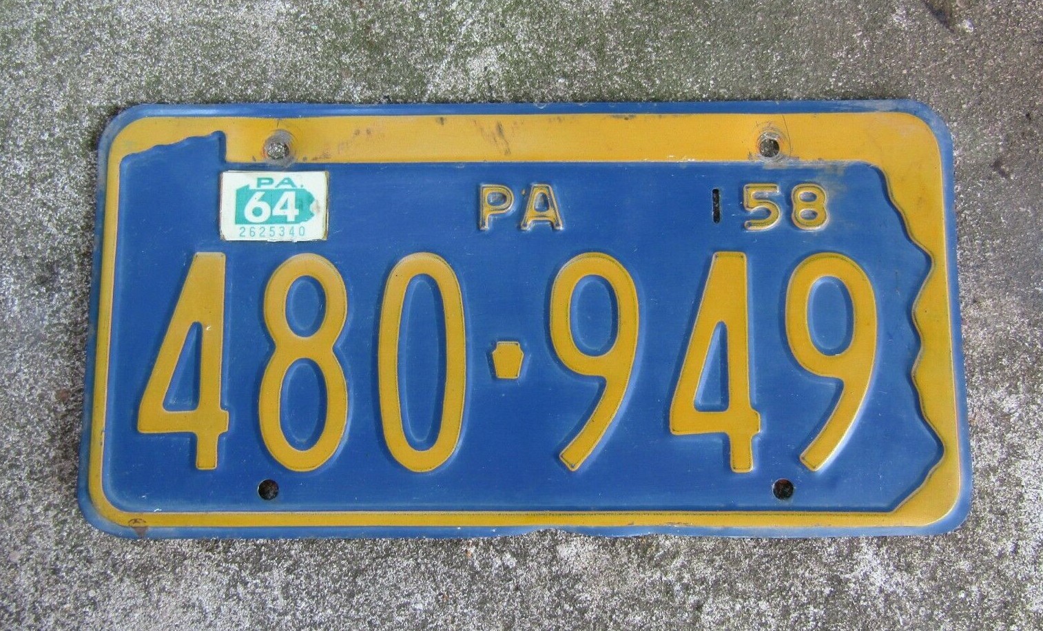 Original Vintage Pennsylvania Metal License Plate- Blue & Yellow - 1958 ...