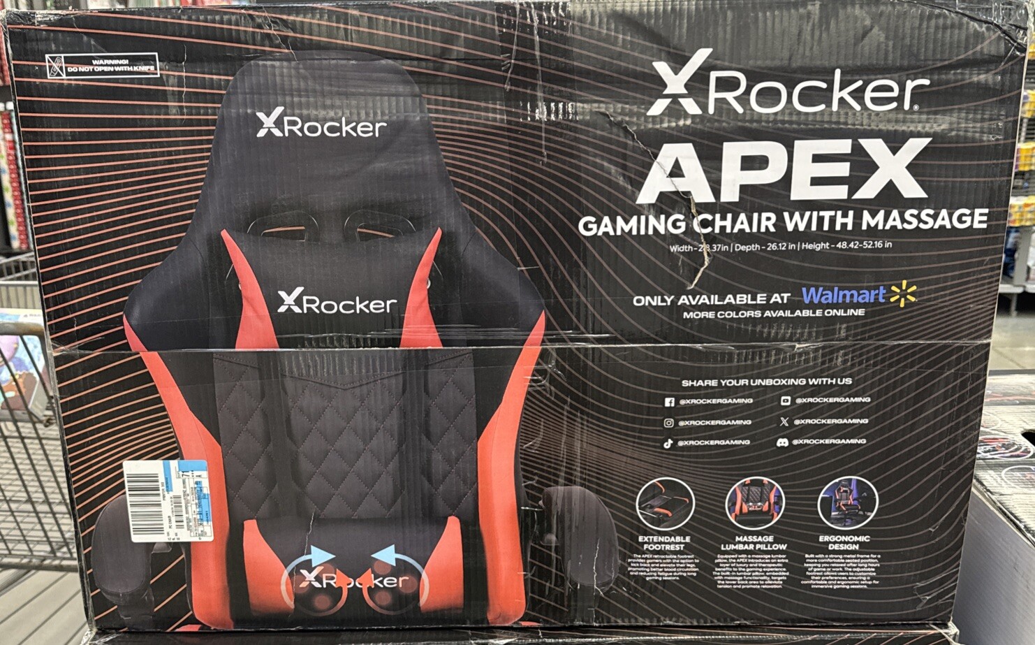 X Rocker Apex PC Gaming Chair with Massage Function and Footrest, Red ...