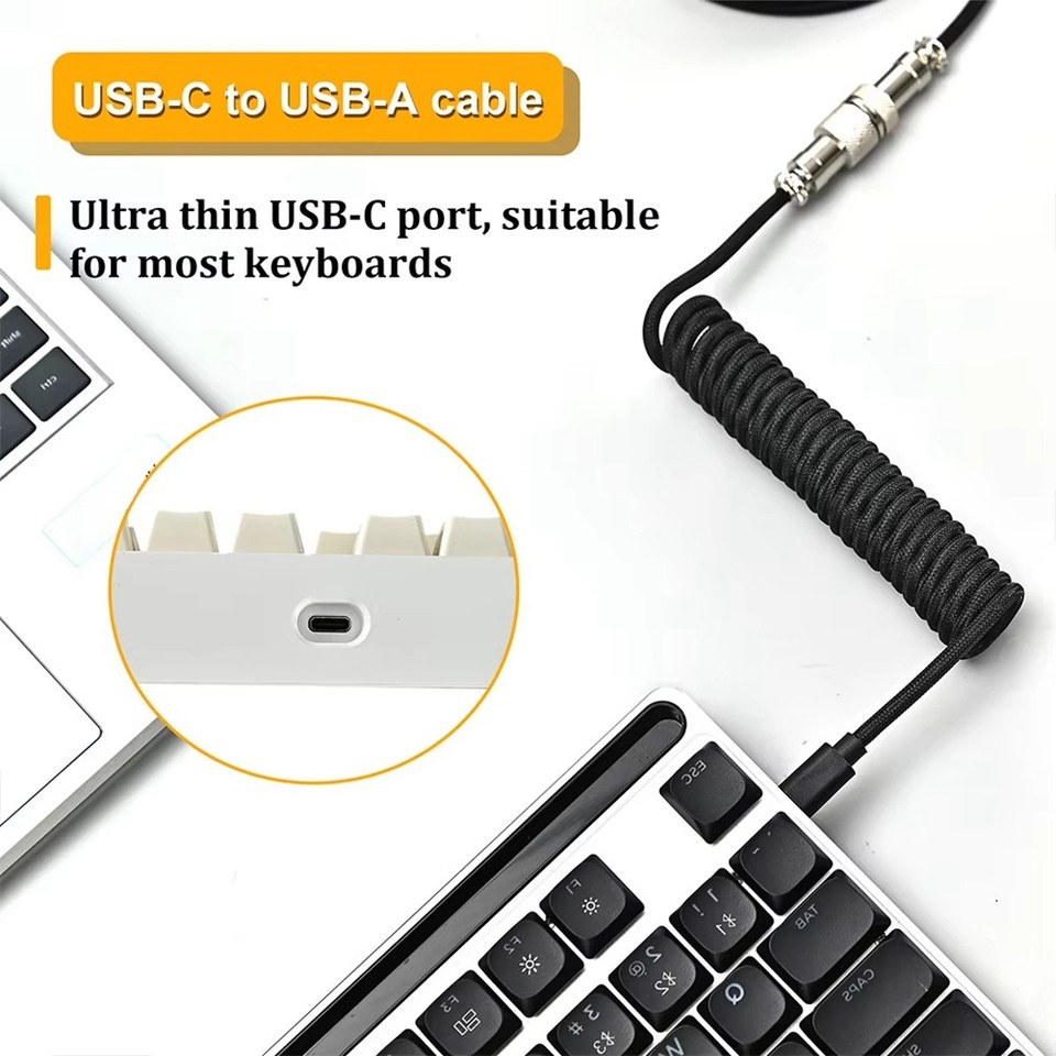Usb Keyboard Cable Black Coiled Keyboard Usb Type C Cable DIY Aviation ...