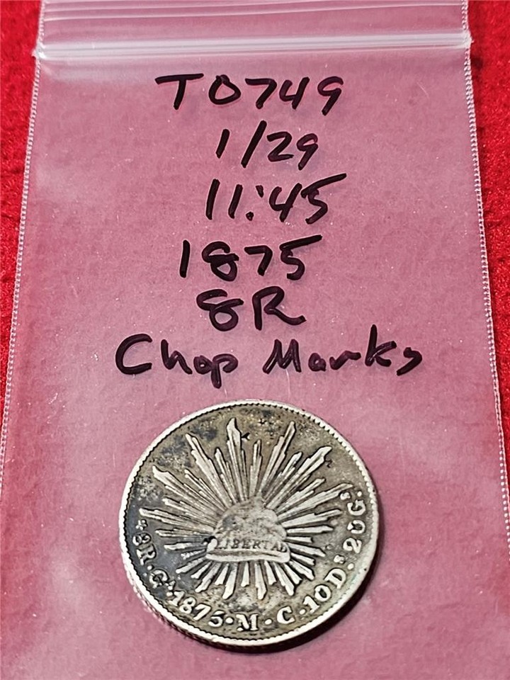 1875 Mexico SILVER 8 REALES CIRC 0.7859oz ASW KM-337.10 CHOP MARKS # ...