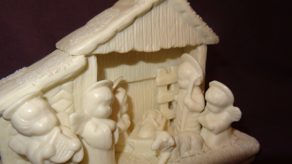 White Nativity Manger Baby Jesus Angels Ceramic 4" One Piece | eBay