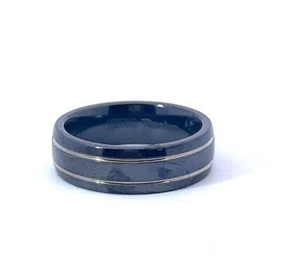 Triton 7mm Black Titanium Convex Band Ring w/ Two Silver-tone Accent ...