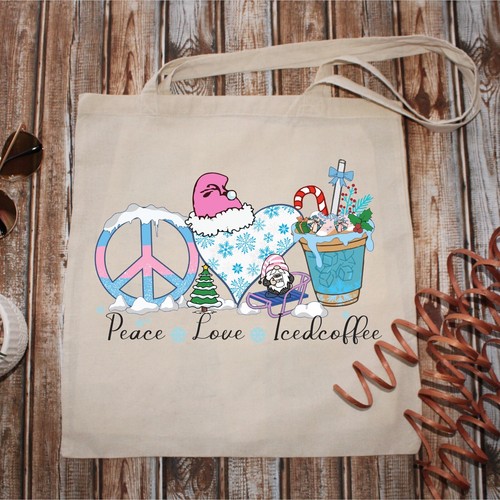 Peace Love Iced Coffee Canvas Tote Bag - Custom Design - 15x16 | eBay