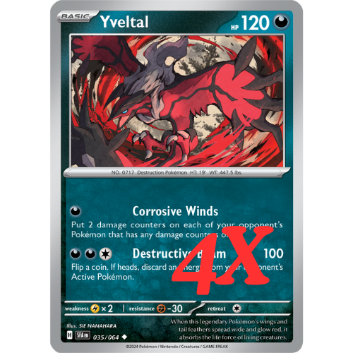 4X Pokemon TCG Yveltal 035/064 Play Set Shrouded Fable Regular 2024 ...
