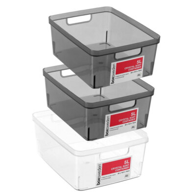 3x Box Sweden 25cm Crystal Sort Container 5L w/ Handle Organiser ...