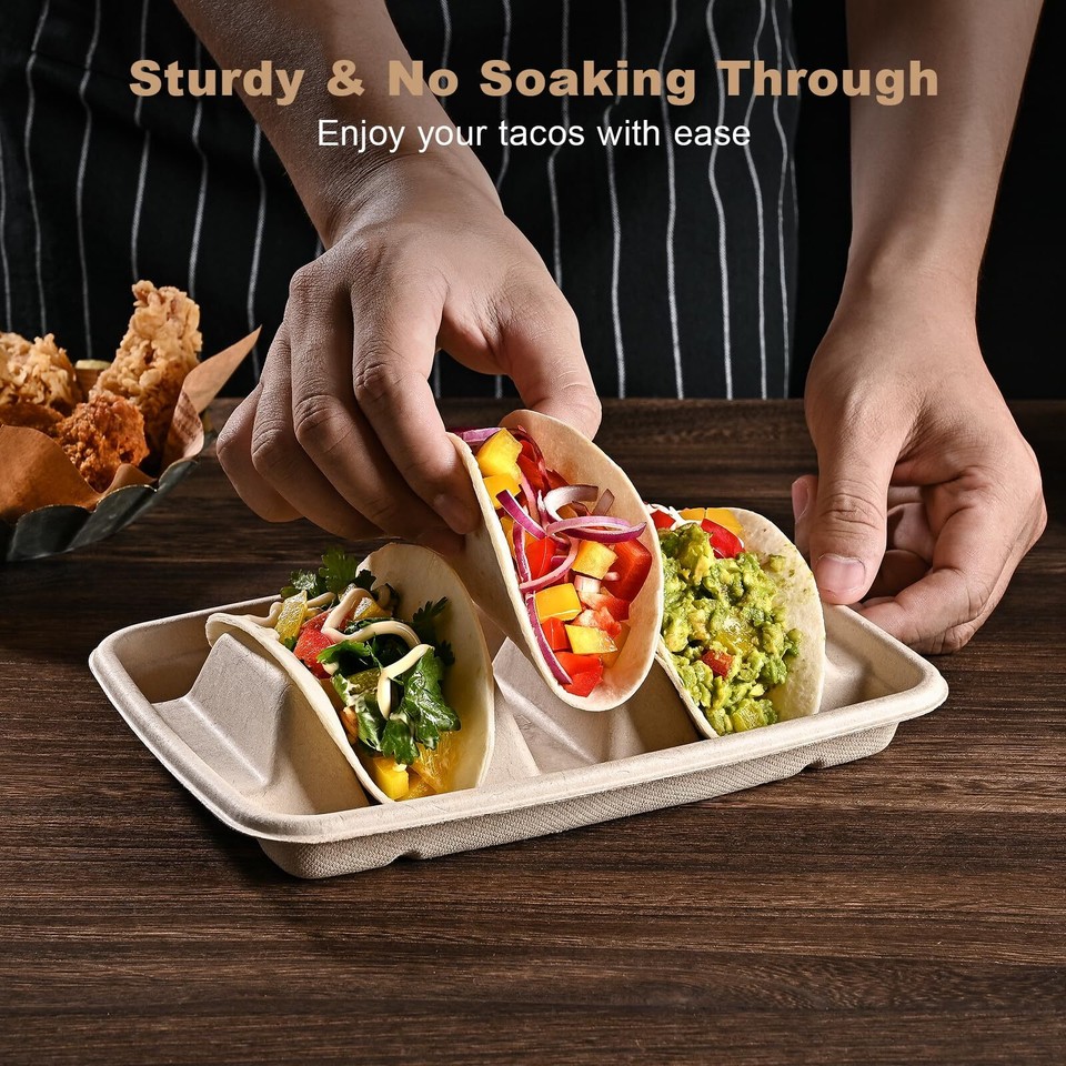20 Pack Disposable Taco Plates For Party Taco Holder For 3 Tacos ...