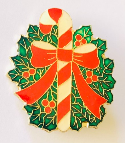 Christmas Wreath Candy Cane & Holly Pin Badge Rare Vintage (J9) | eBay