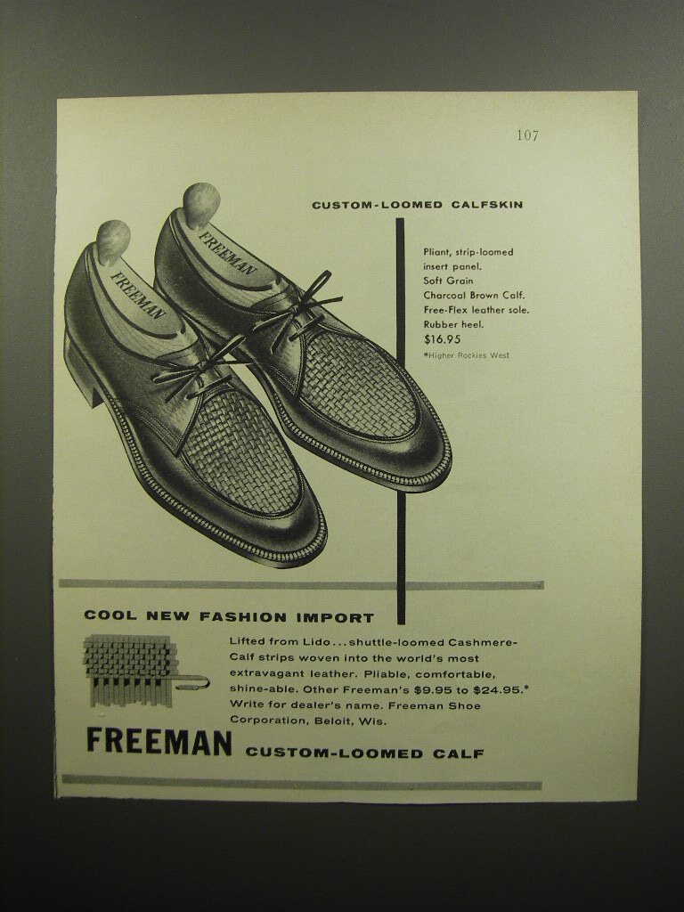 1955 Freeman Shoes Ad - Custom-loomed calfskin | eBay