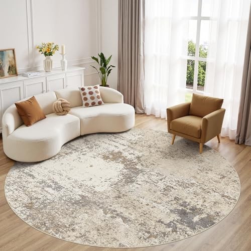 5ft Round Area Rug - 5X5 Abstract Washable Large Soft Foldable Non Slip ...