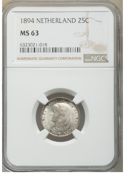 1894-Netherlands 25c - Wilhelmina (1890-1948) (MS 63-NGC) | eBay