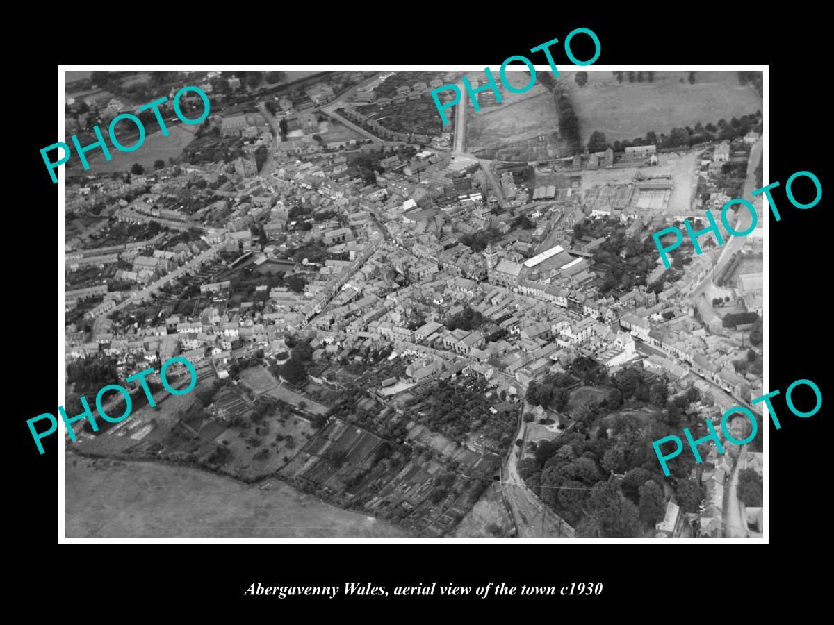 OLD LARGE HISTORIC PHOTO OF ABERGAVENNY WALES AERIAL VIEW OF THE TOWN ...