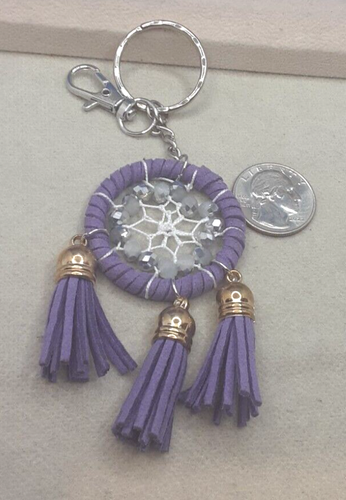 Silvertone Dream Catcher JEWEL Purple Suade Tassel Key Fob Zip Pull ...