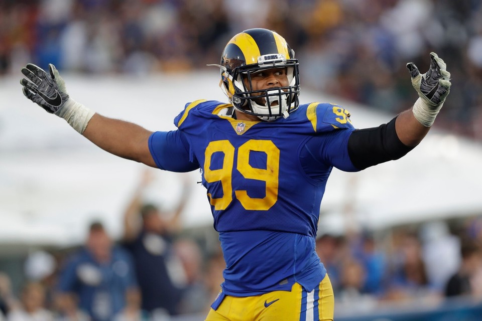 Aaron Donald Signed Los Angeles Rams Career Throwback Stat Jersey ...